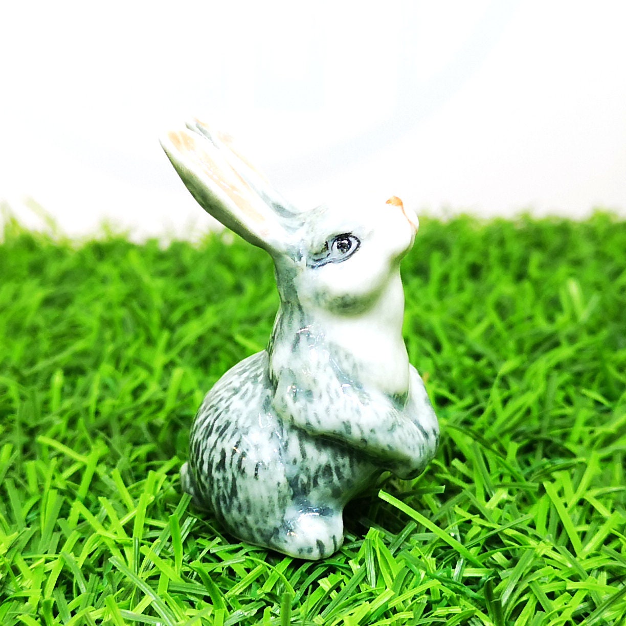 Porcelain Rabbit Bunny Figurine Gray Hand Painted Ceramic | Etsy
