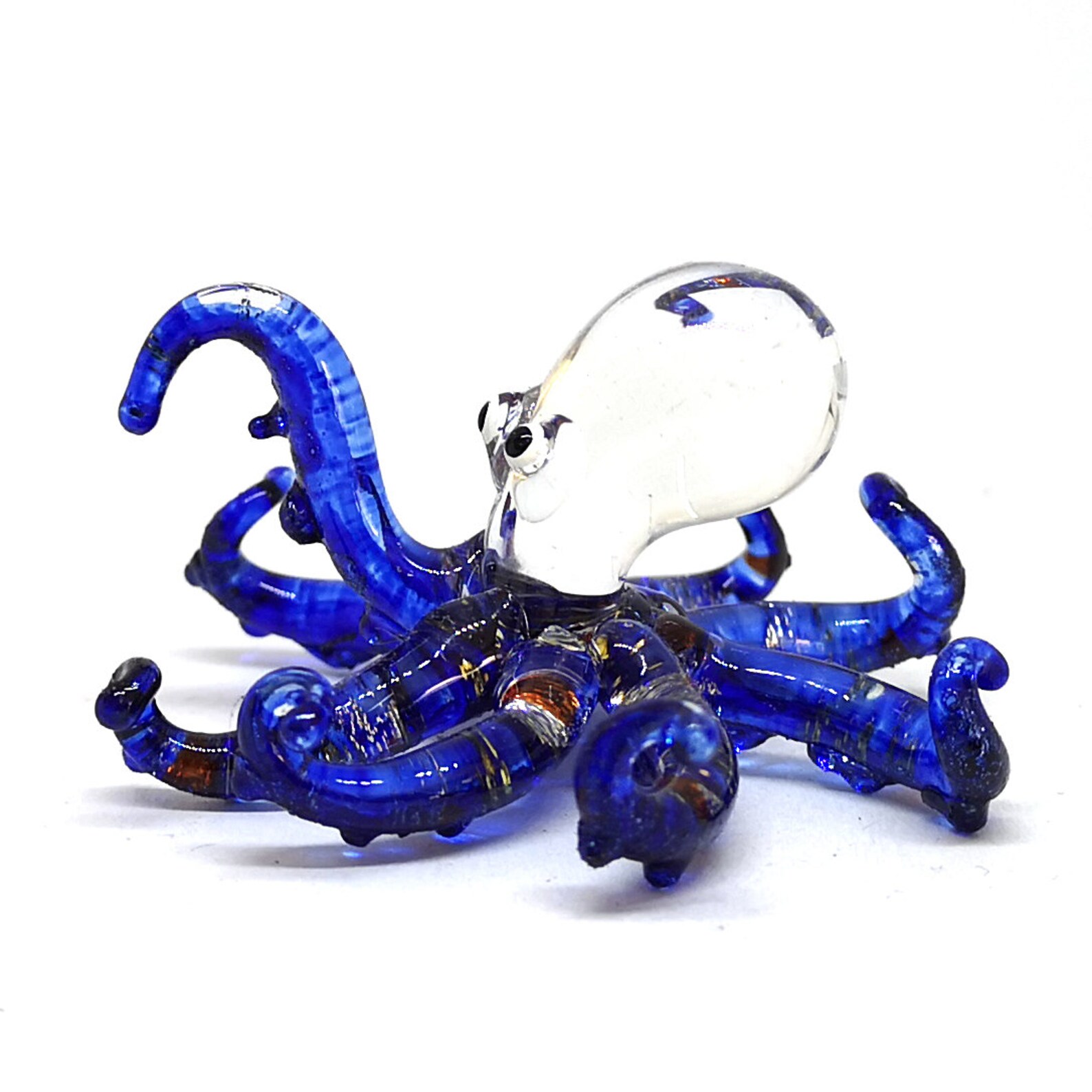 Glass Octopus Figurine Dark Blue Hand Blown Animal Miniature - Etsy