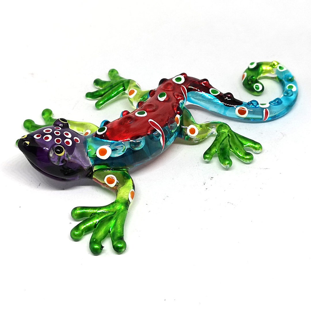 Hand Blown Glass Gecko Figurine - Miniature Lizard Animal Collectible ...