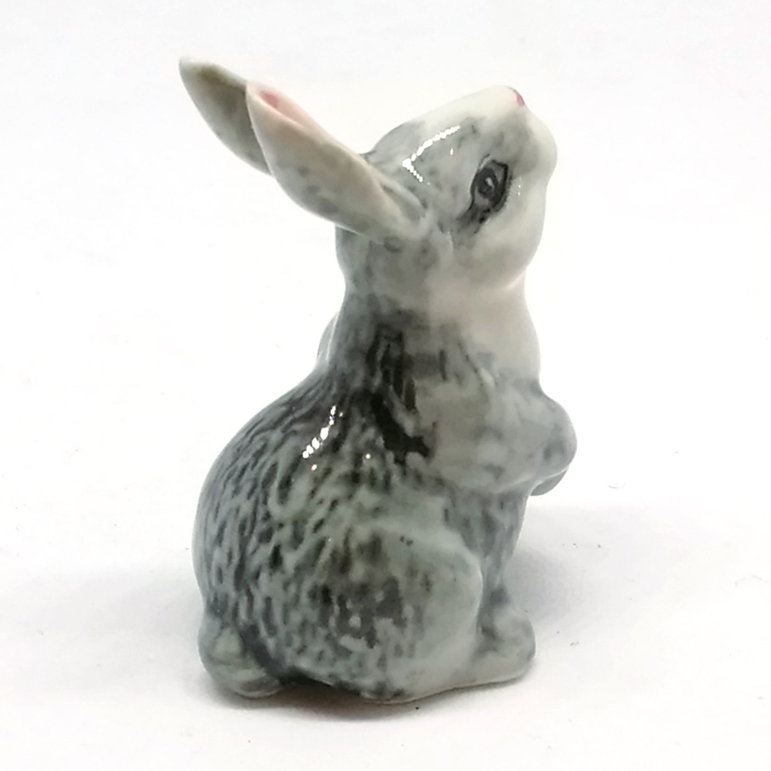 Porcelain Rabbit Bunny Figurine Gray Hand Painted Ceramic - Etsy