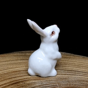 Porcelain Rabbit Bunny Figurine White Hand Painted Ceramic Miniature ...