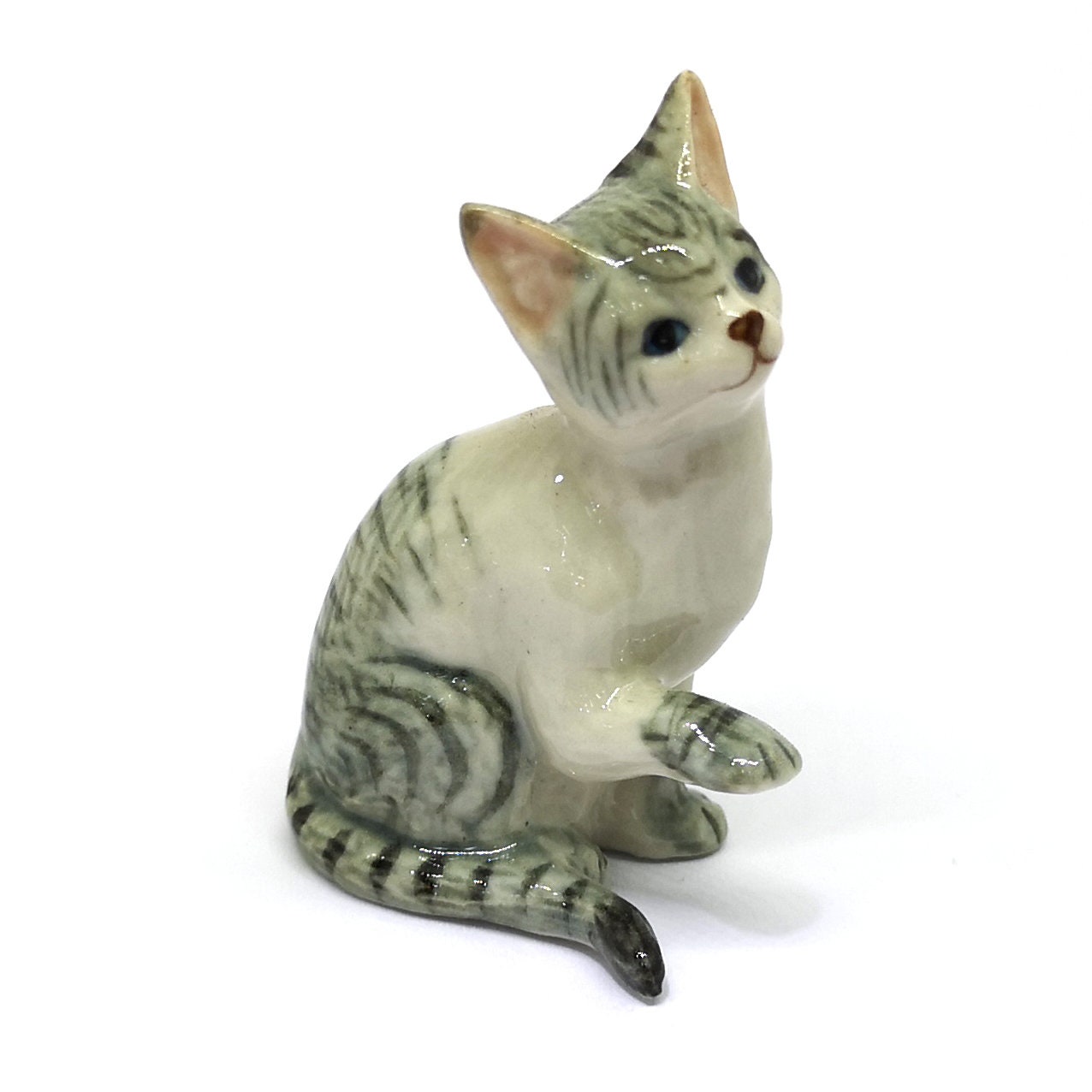 ZOOCRAFT Collectible Ceramic Tabby Cat Figurine Gray | Etsy