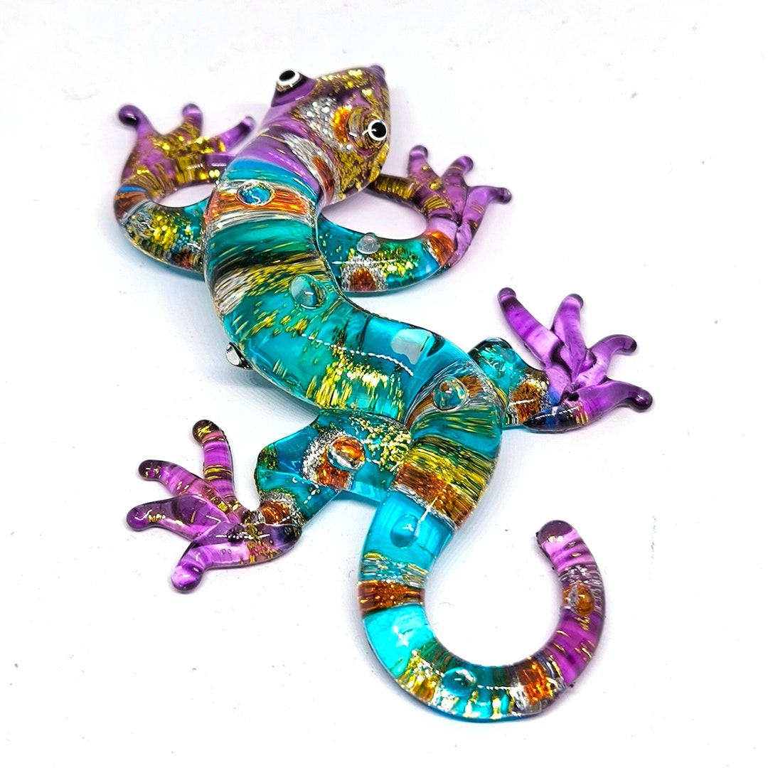 Hand Blown Glass Gecko Figurine Lizard Animal Collectible Murano Style ...