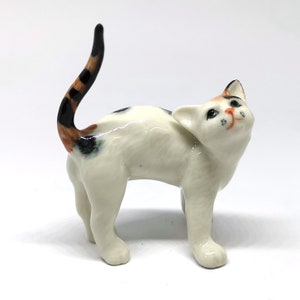 ZOOCRAFT Ceramic Miniature Stretching Calico Cat Figurine Tri Colors ...