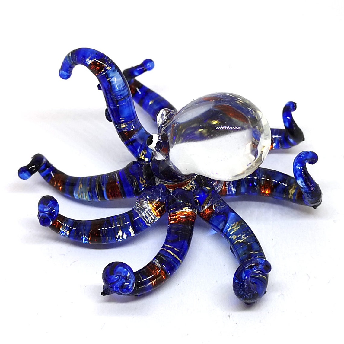Glass Octopus Figurine Dark Blue Hand Blown Animal Miniature - Etsy