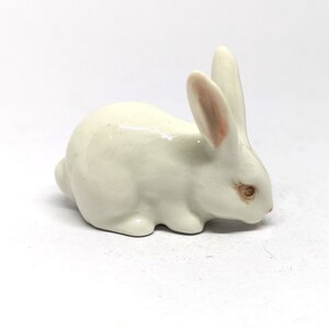 Porcelain Rabbit Bunny Figurine White Hand Painted Ceramic Miniature ...