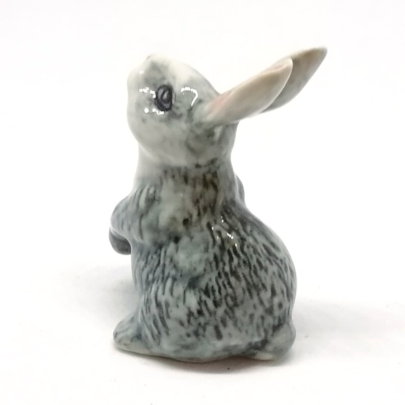 Porcelain Rabbit Bunny Figurine Gray Hand Painted Ceramic - Etsy