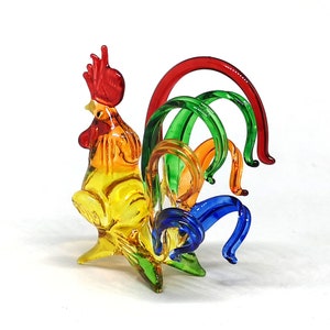 Hand Blown Glass Chicken Figurine: Colorful Rooster Decor - Etsy
