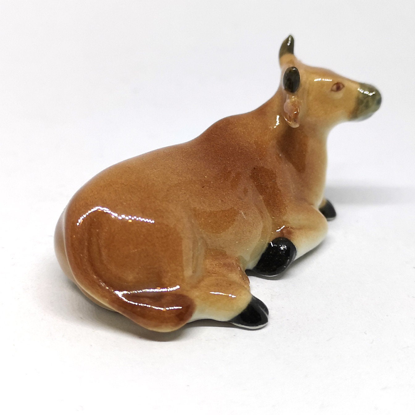 ZOOCRAFT Cute Brown Cow Ceramic Figurine Vintage Farm Animal | Etsy