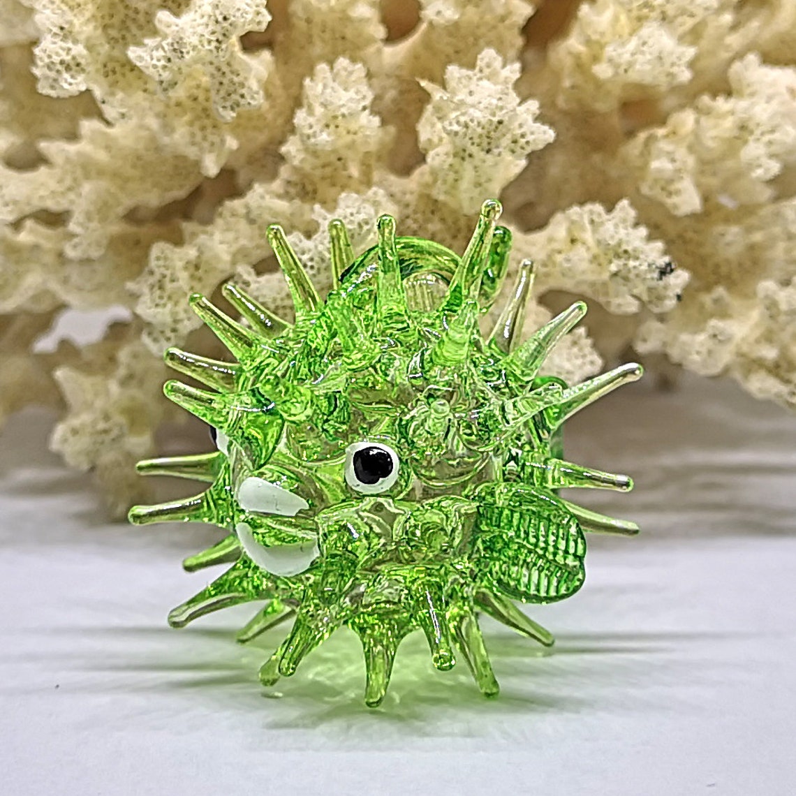 Tiny Glass Green Puffer Fish Figurine Aquarium Miniature - Etsy