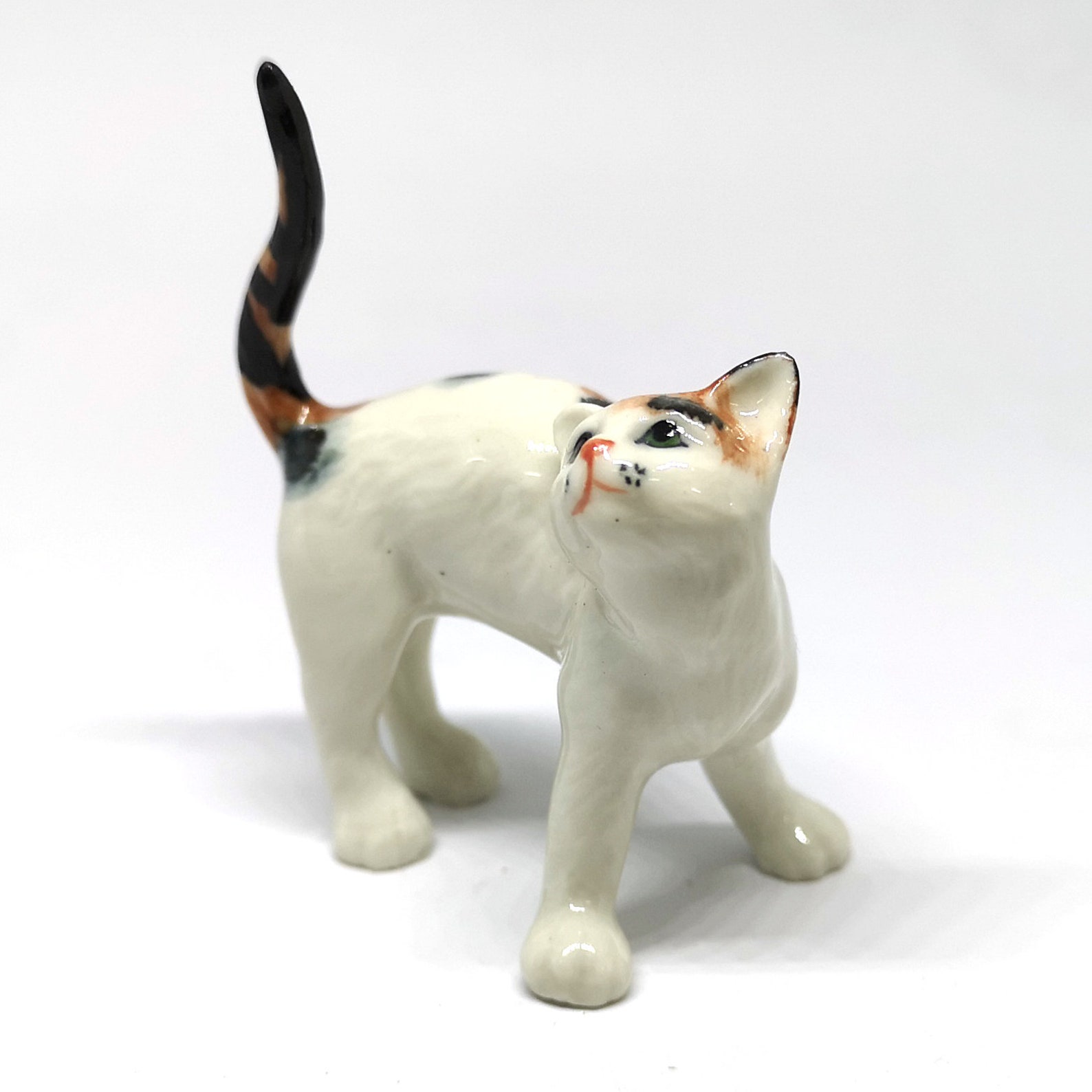 ZOOCRAFT Ceramic Miniature Stretching Calico Cat Figurine Tri - Etsy