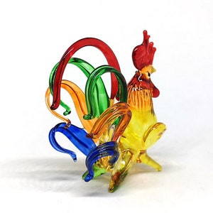 Hand Blown Glass Chicken Figurine: Colorful Rooster Decor - Etsy