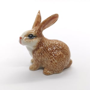 Porcelain Rabbit Bunny Figurine Brown Hand Painted Ceramic Miniature ...