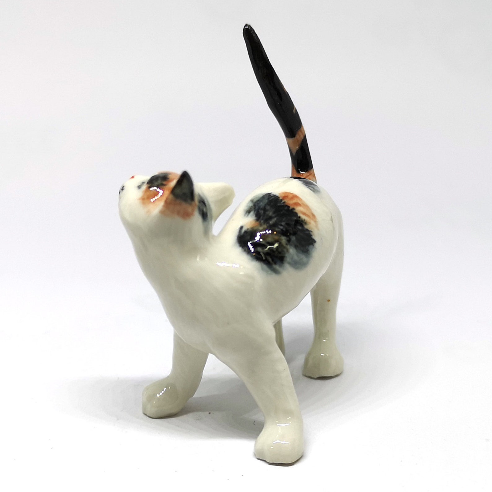 ZOOCRAFT Ceramic Miniature Stretching Calico Cat Figurine Tri - Etsy