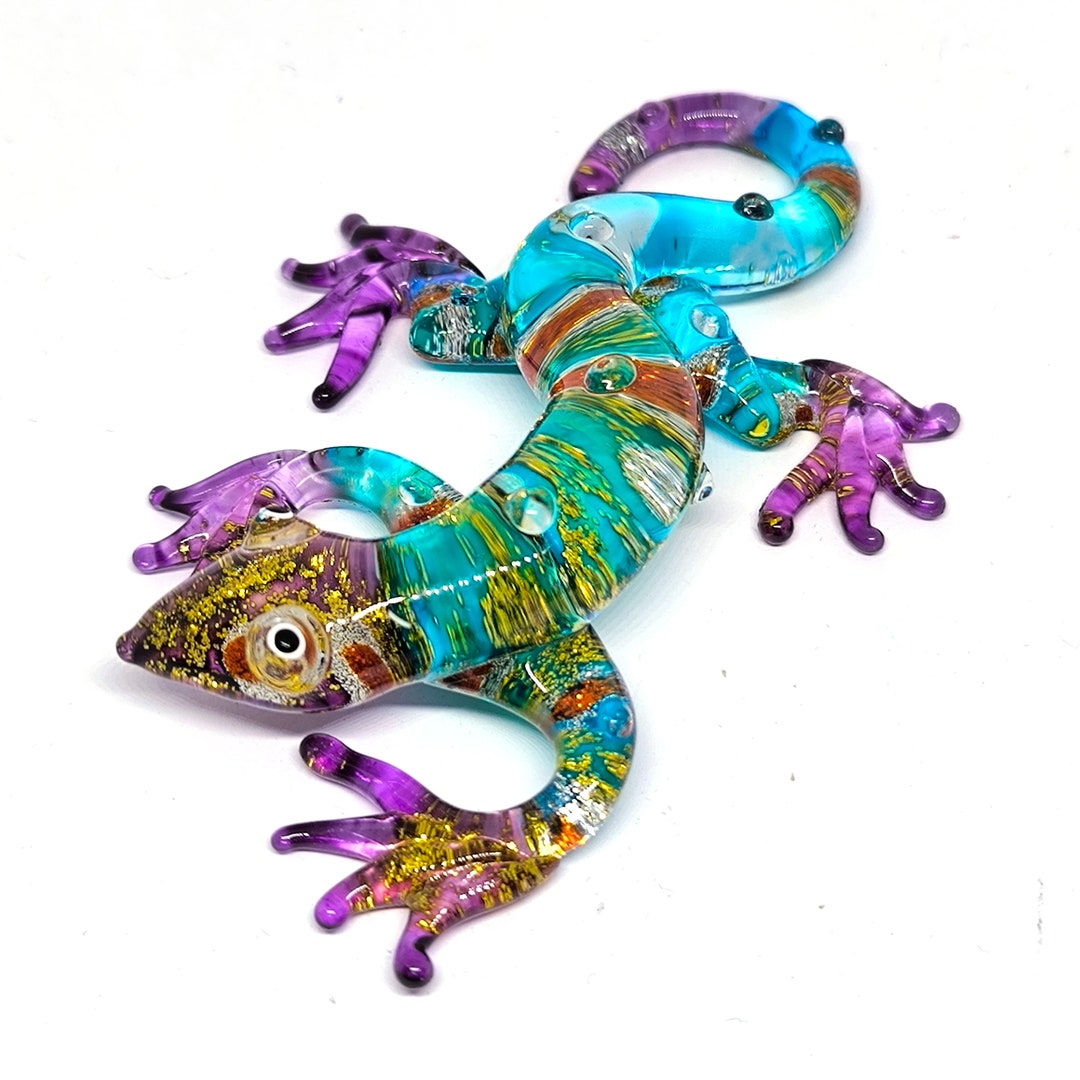 Hand Blown Glass Gecko Figurine - Lizard Animal Collectible - Murano ...