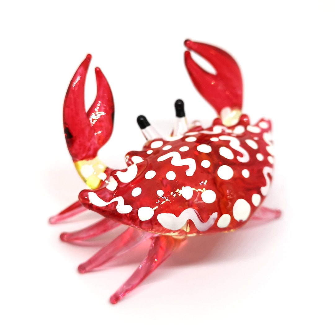 Hand Blown Glass Crab Figurine: Red Coastal Decor, Spirit Animal Gift ...