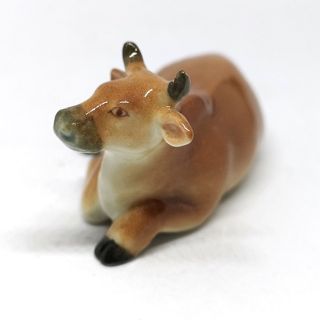 ZOOCRAFT Cute Brown Cow Ceramic Figurine Vintage Farm Animal | Etsy