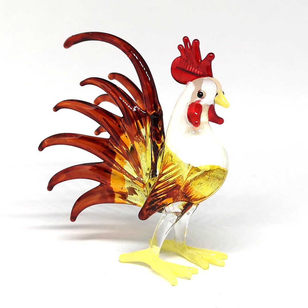 ZOOCRAFT Glass Chicken Figurine Hand Blown Art - Miniature Rooster ...