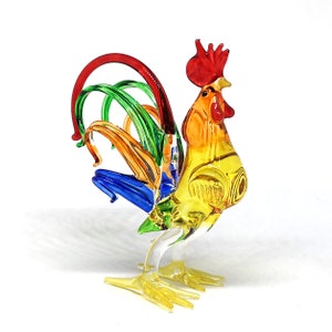 Hand Blown Glass Chicken Figurine: Colorful Rooster Decor - Etsy