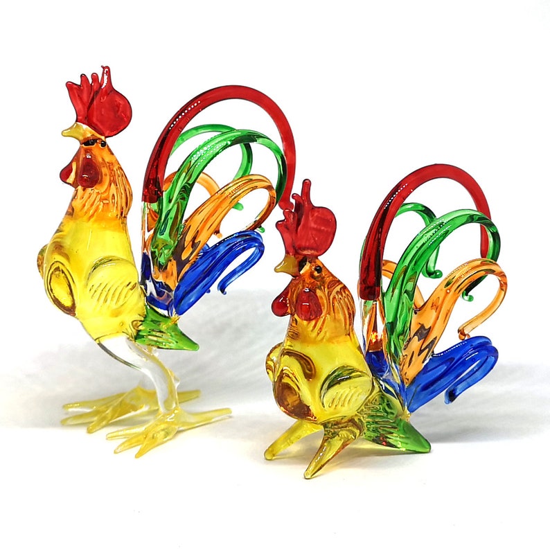 Hand Blown Glass Chicken Figurines Collectibles Rooster Home - Etsy