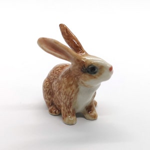 Porcelain Rabbit Bunny Figurine Brown Hand Painted Ceramic Miniature ...