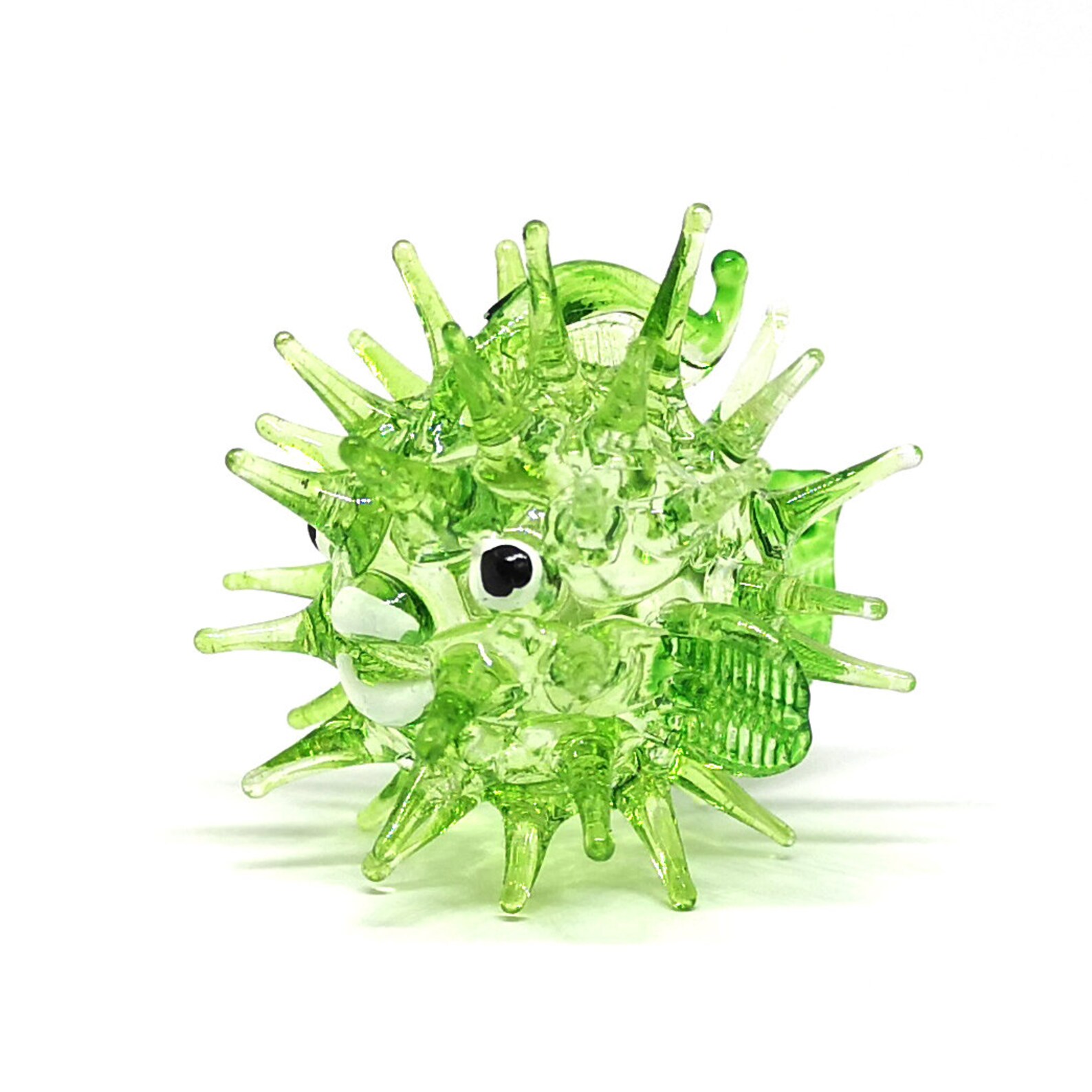 Tiny Glass Green Puffer Fish Figurine - Aquarium Miniature Hand Blown ...