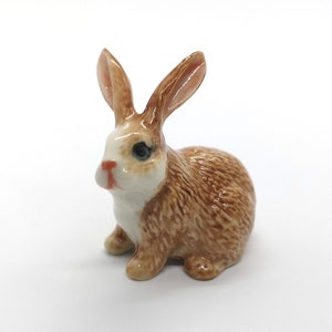 Porcelain Rabbit Bunny Figurine Brown Hand Painted Ceramic Miniature ...