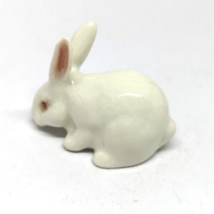 Porcelain Rabbit Bunny Figurine White Hand Painted Ceramic Miniature ...