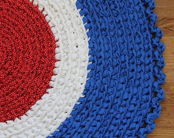 Rag Rug Black Red and White 43 Crocheted Round Rag | Etsy