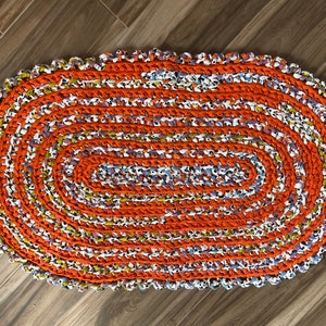 Orange Rag Rug, 27" X 45' Crocheted Oval Rag Rug, Nursery Rug, Cottage ...