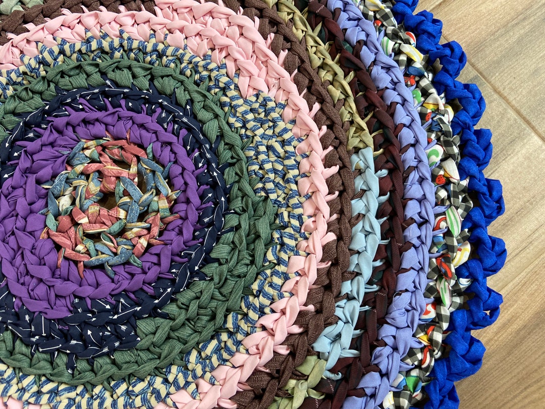 Rag Rug, Multicolored 27" Crocheted Round Rag Rug, Nursery Rug, Cottage ...