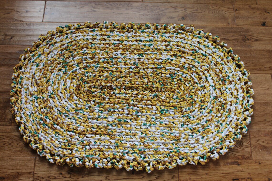 Rag Rug Yellow 26 X 40 Crochet Oval Rag Rug - Etsy