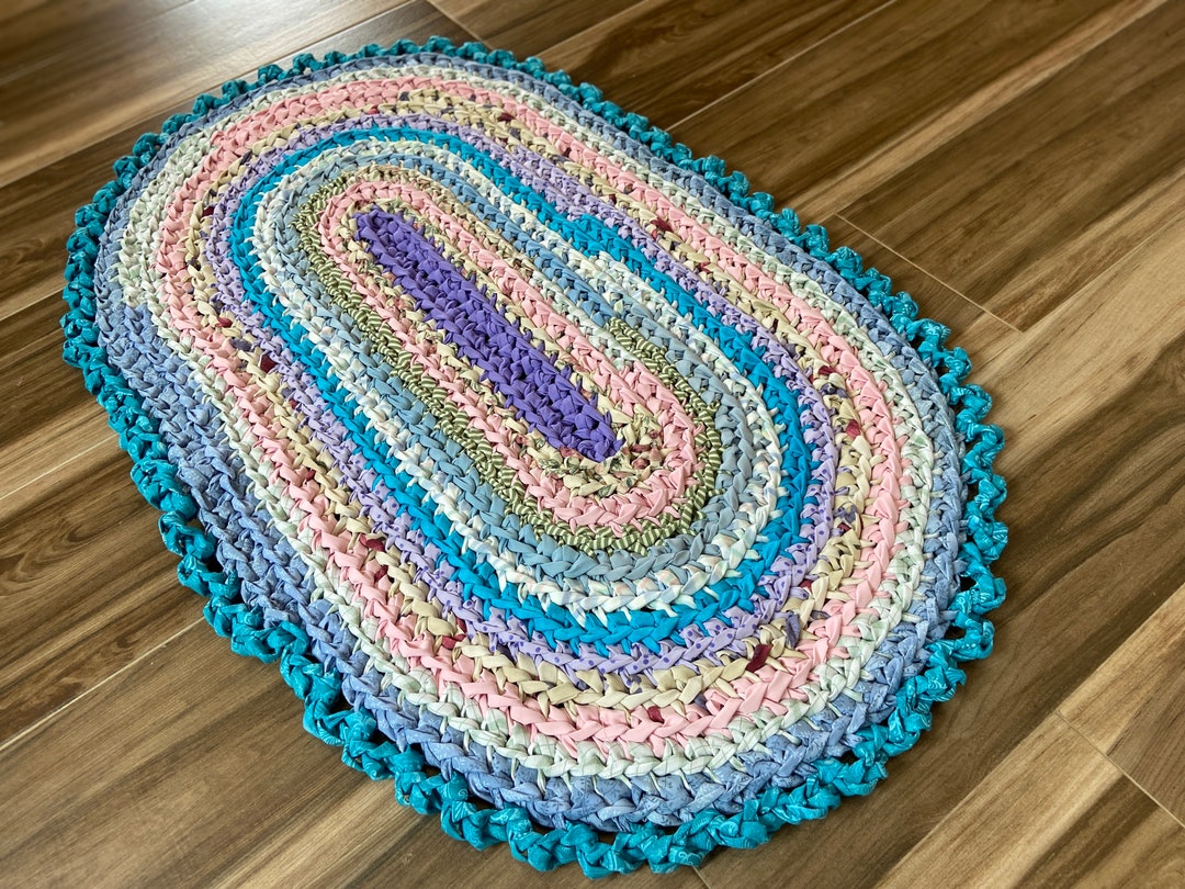 Multicolored, Rag Rug, 26.5" X 43" Crocheted Oval Rag Rug, Nursery Rug ...