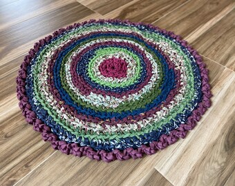 Rag Rug, Multi-colored Rag Rug, 28.5 Crocheted Round Rag Rug, Cottage ...