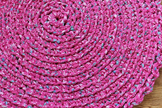 Pink and Turquoise 29 Crocheted Round Rag Rug Cottage - Etsy