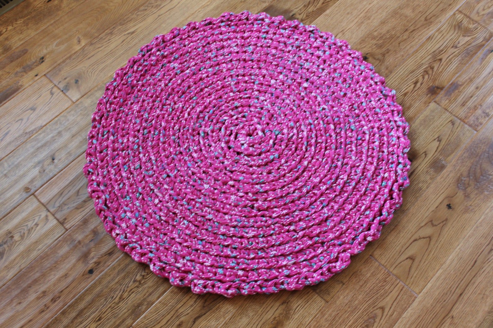 Pink and Turquoise 29 Crocheted Round Rag Rug Cottage - Etsy