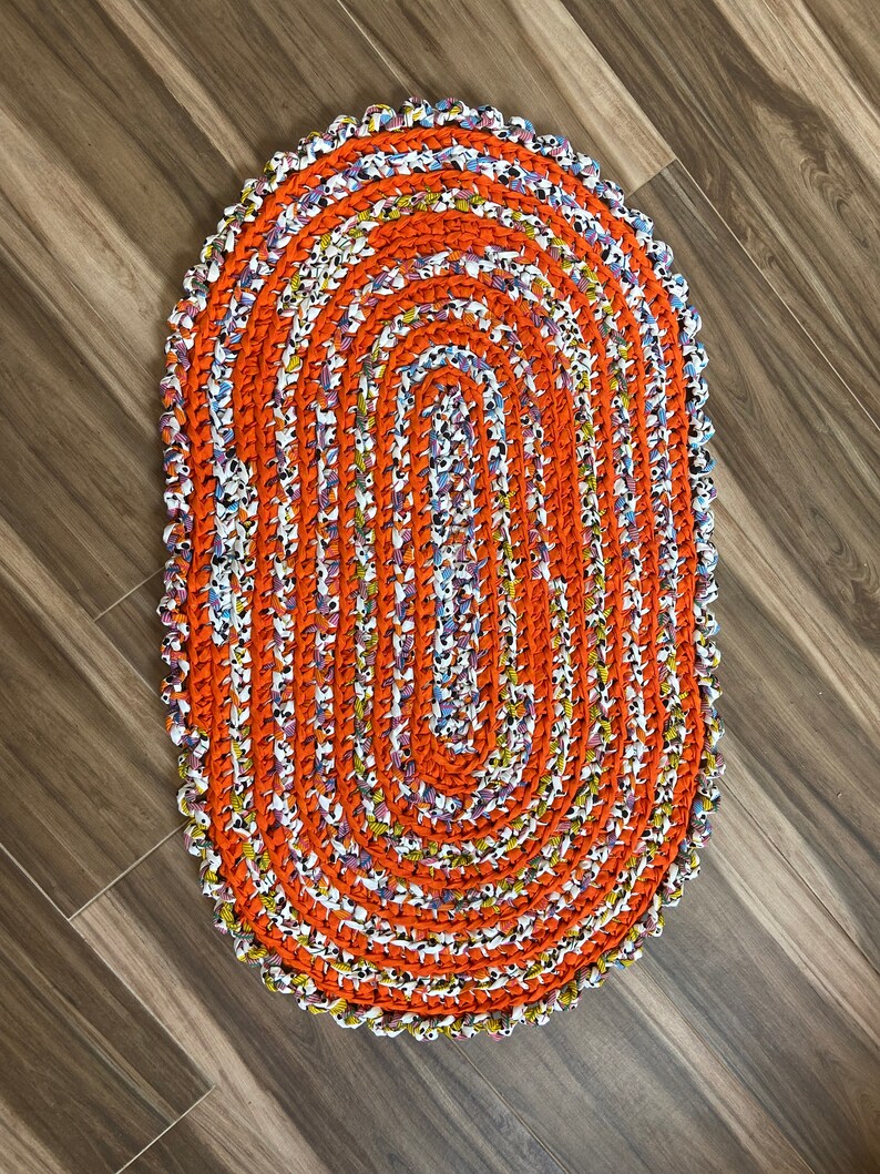 Orange Rag Rug 27 X 45' Crocheted Oval Rag Rug - Etsy