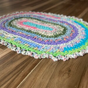 Rag Rug, Multi-colored, and White 25" X 35.5" Crocheted Oval Rag Rug ...