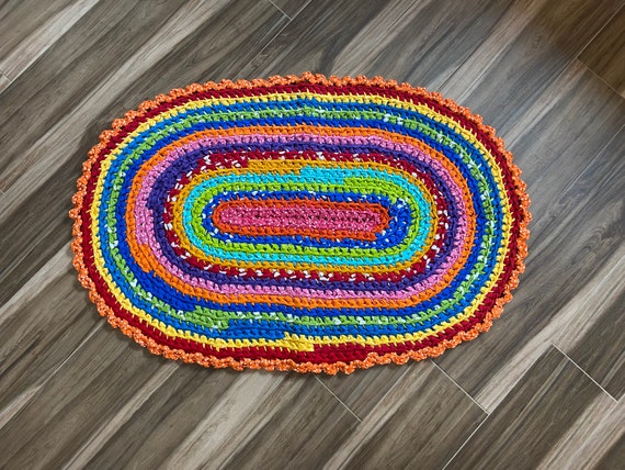 Cottage Chic Decor Rag Rug Shabby Chic Orange and White Rag Rug Crochet ...