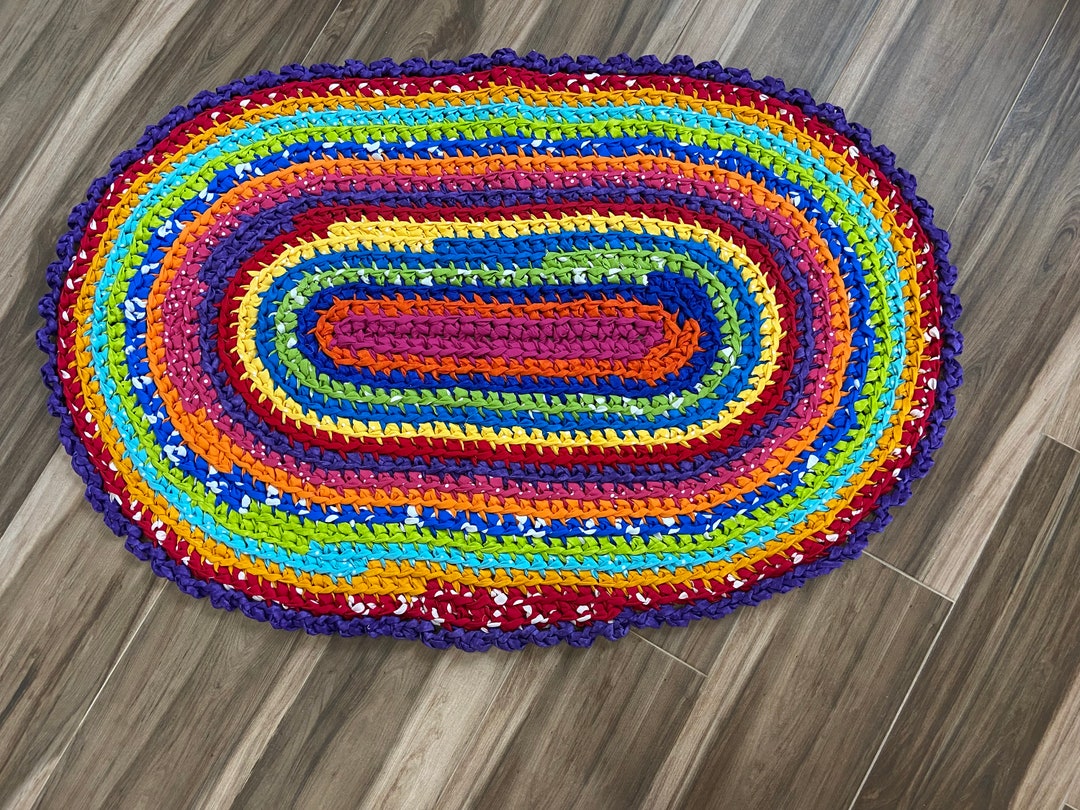 Multicolored, Rag Rug, 34" X 51" Crocheted Oval Rag Rug, Nursery Rug ...