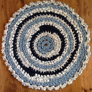 Rag Rug, Blue 22.5 Crocheted Round Rag Rug, Nursery Rug, Cottage Chic ...