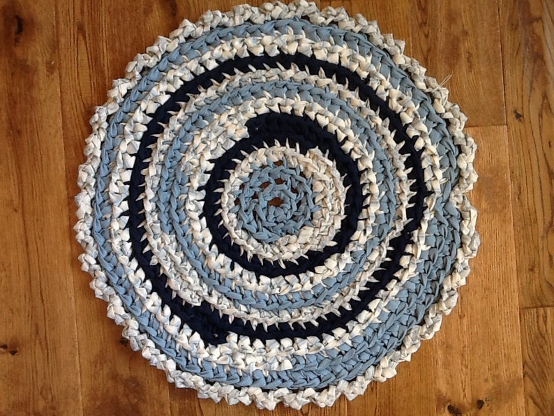 Rag Rug Blue 22.5 Crocheted Round Rag Rug Nursery Rug - Etsy Rag Rug Blue 22.5 Crocheted Round Rag Rug Nursery Rug - Etsy