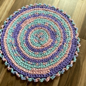 Rag Rug, Multi-colored Rag Rug, 29.5" Crocheted Round Rag Rug, Cottage ...