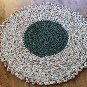 Rag Rug, Green Rag Rug, 32.5' Crocheted Round Rag Rug, Beach Home ...