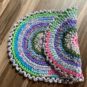Rag Rug, Multi-colored, and White 25" X 35.5" Crocheted Oval Rag Rug ...