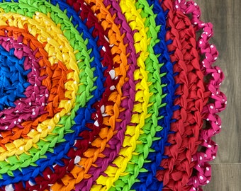 Rag Rug, Blue 22.5 Crocheted Round Rag Rug, Nursery Rug, Cottage Chic ...