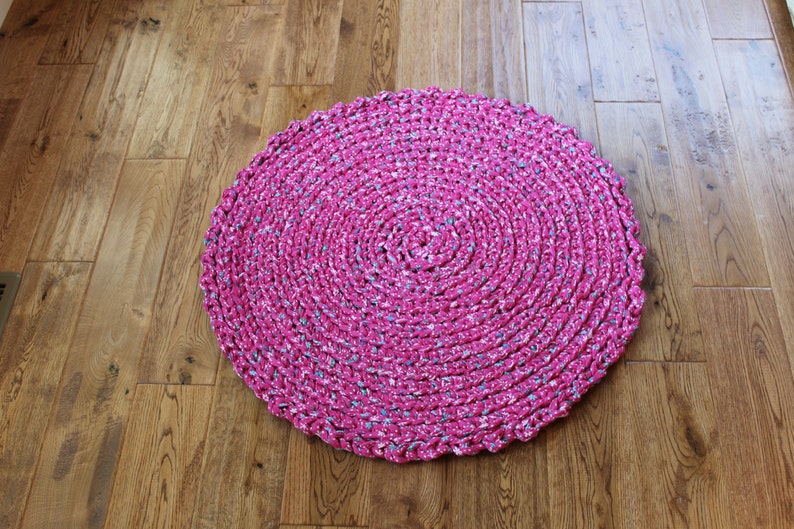 Pink and Turquoise 29 Crocheted Round Rag Rug Cottage - Etsy