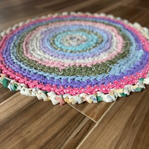 Rag Rug, Multi-colored Rag Rug, 28.5" Crocheted Round Rag Rug, Cottage ...