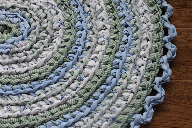 Rag Rug Blue Green and White 28 X 45 Crocheted - Etsy