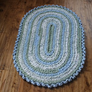 Rag Rug Blue Green and White 28 X 45 Crocheted - Etsy